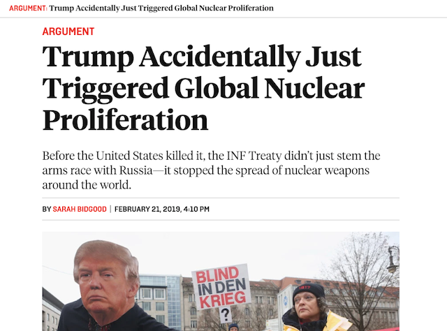 Bidgood Writes in Foreign Policy about Ripple Effect of Killing INF ...