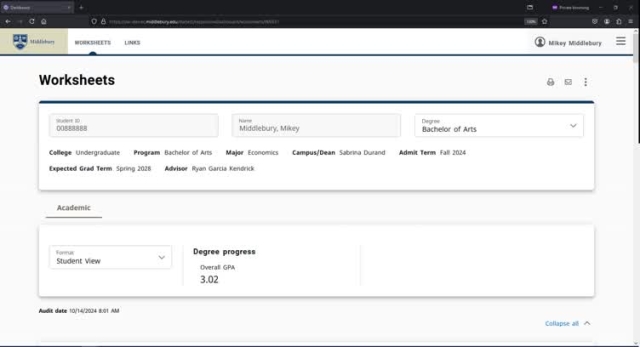 Degree Works Responsive Dashboard | Middlebury